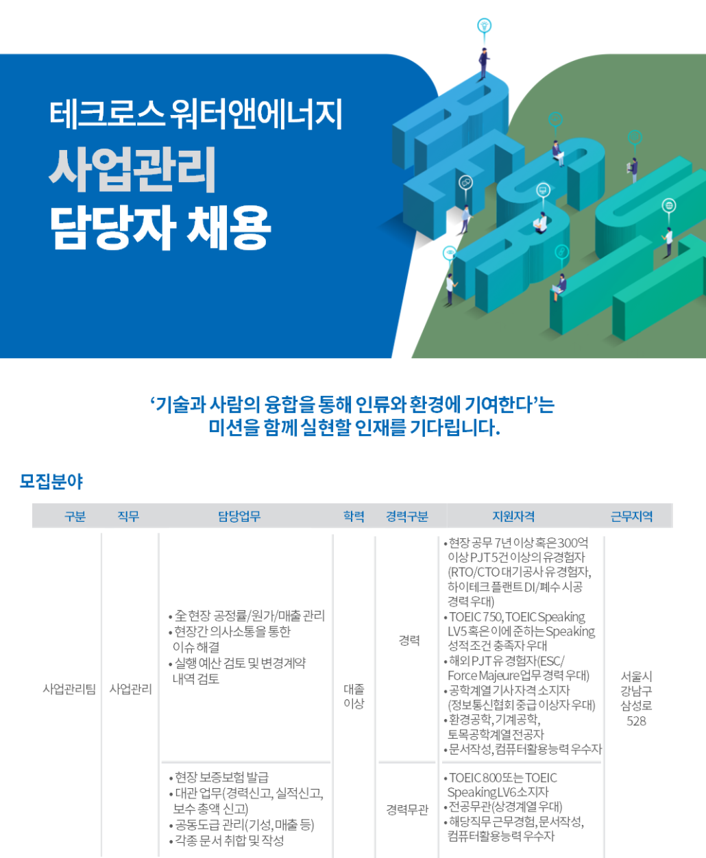 테크로스워터앤에너지 채용 주테크로스 워터앤에너지 사업관리 담당자 채용 인크루트 채용정보